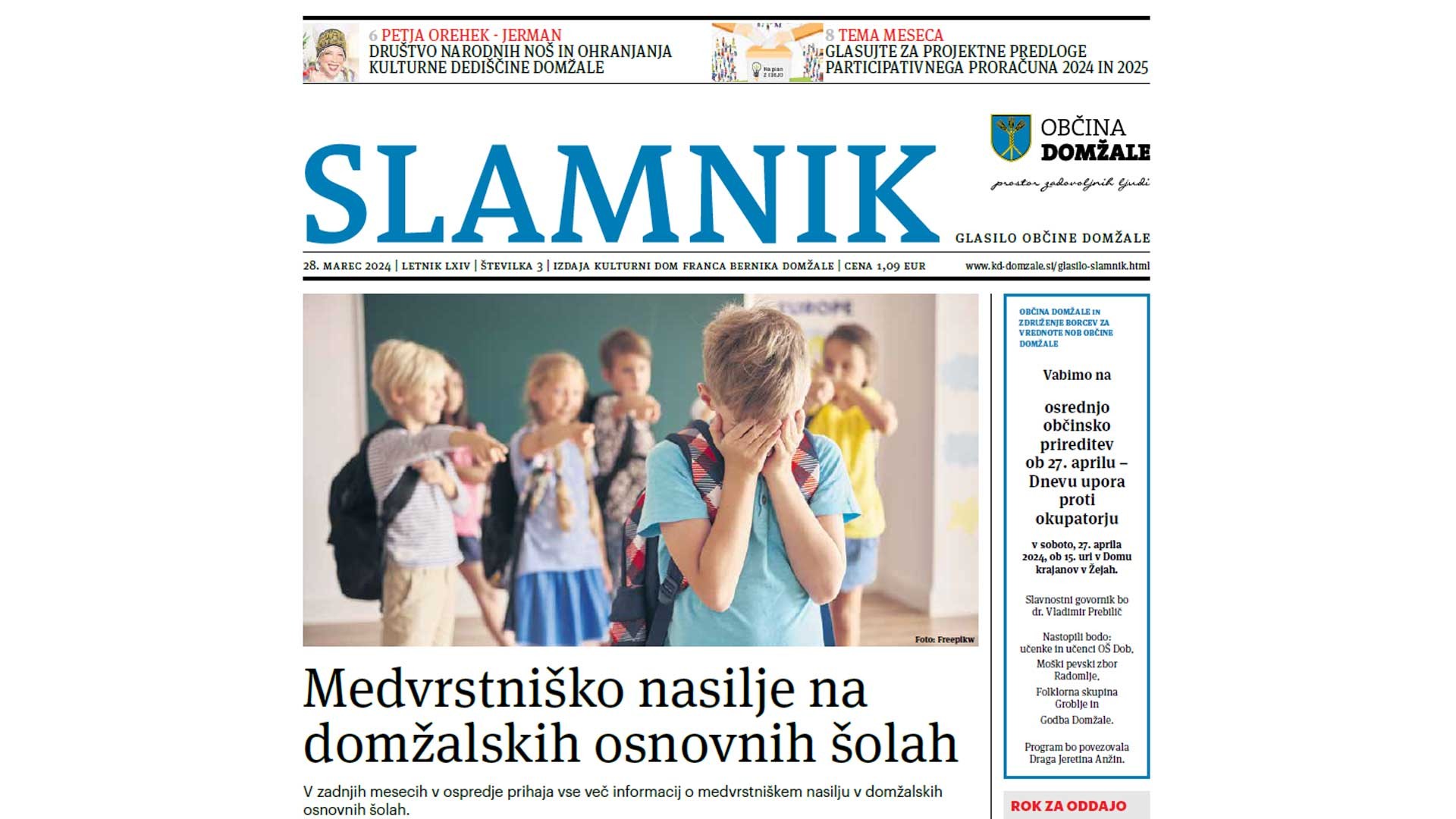 Izšla je nova številka Slamnika – marec 2024 - domžalec.si